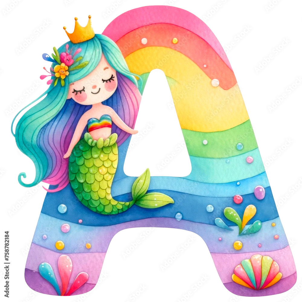 Ilustración de Stock Rainbow Mermaid-Themed Alphabet and Numbers ...
