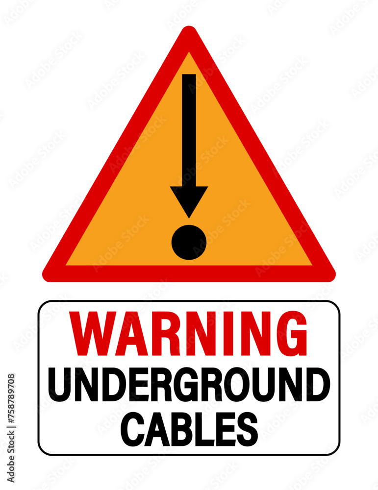 เวกเตอร์ Stock Warning underground cables. Orange triangle sign with ...