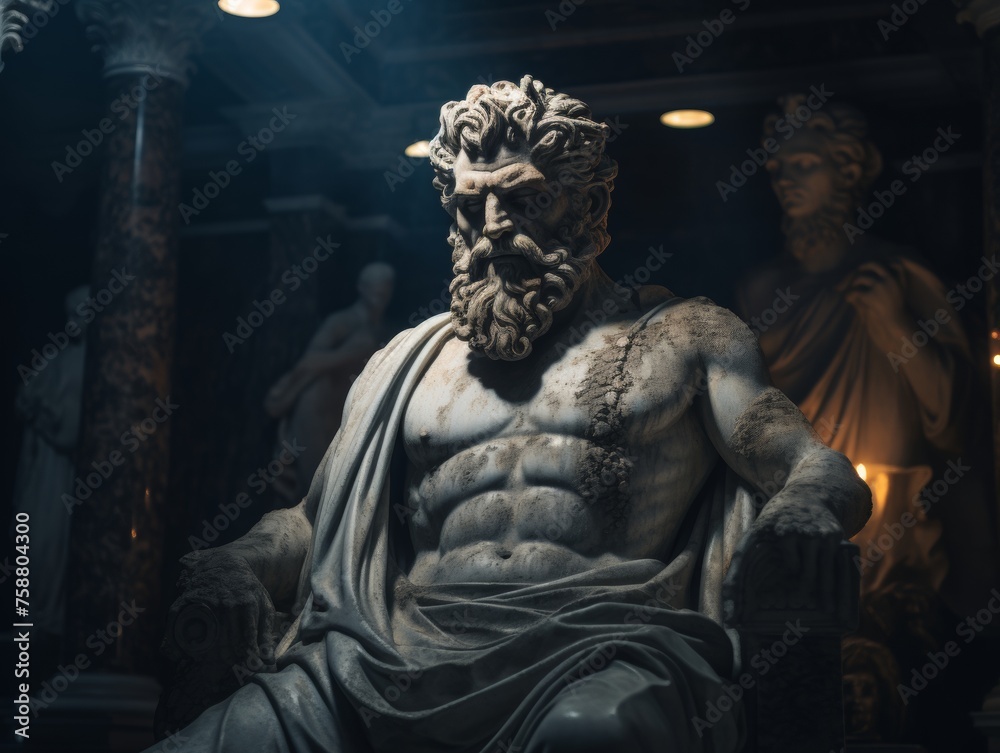 Mysterious ancient greek, roman male stoic statue, sculpture in ...