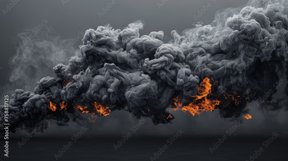Modern illustration of black smoke clouds, carbon monoxide, smog, or ...