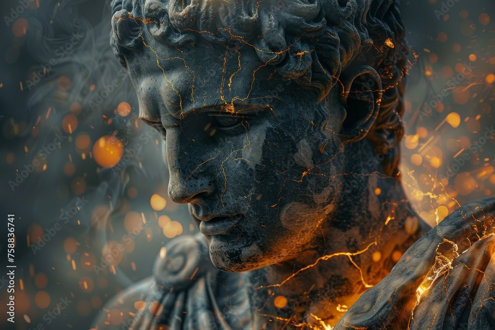 Mysterious ancient greek, roman male stoic statue, sculpture in ...