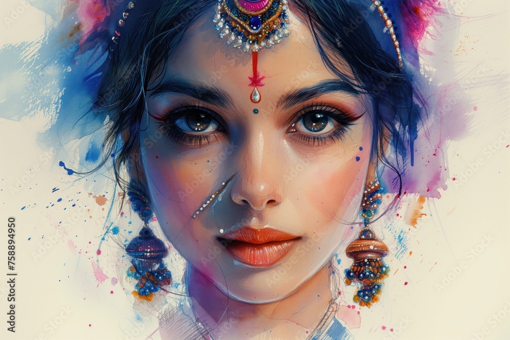 Close-up portrait of Hindu goddess Parvati. Consorts of Lord Shiva ...