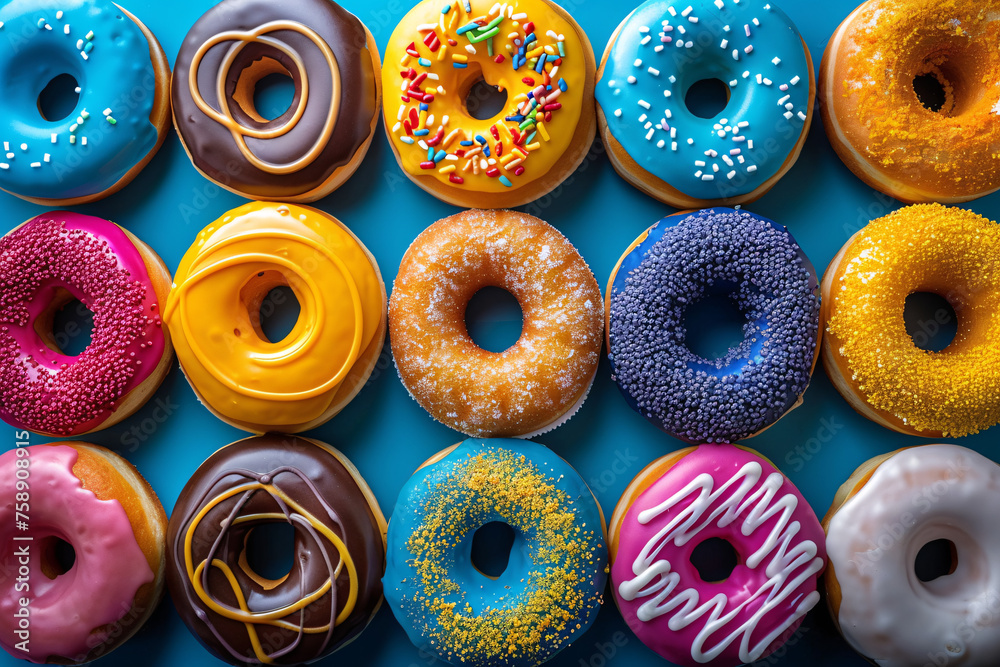 Sweet Surprises Top-Down View of Delectable Donuts Color Splash Vibrant ...