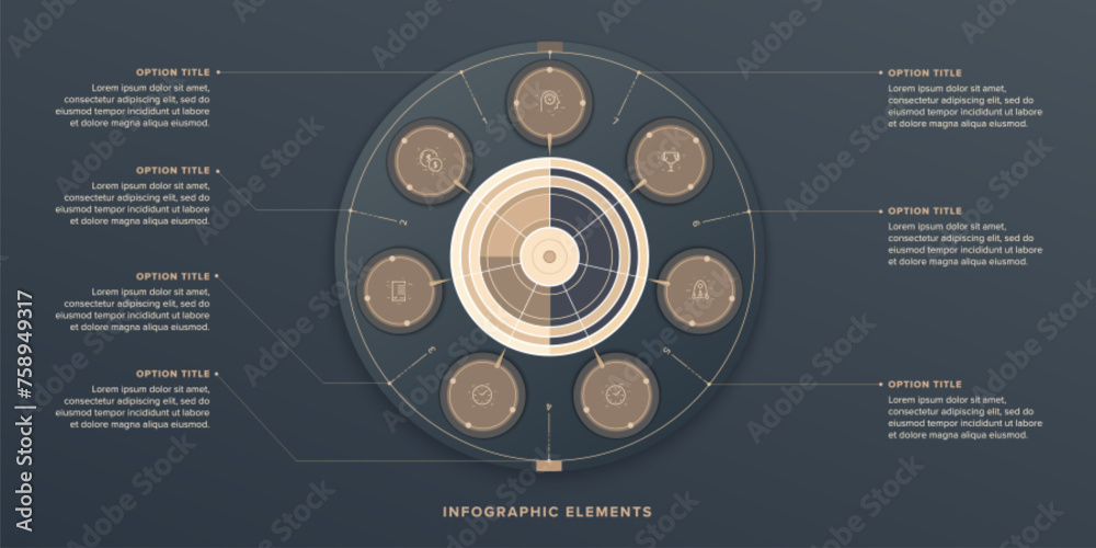 Business process chart infographics with 7 step circles. Round workflow ...