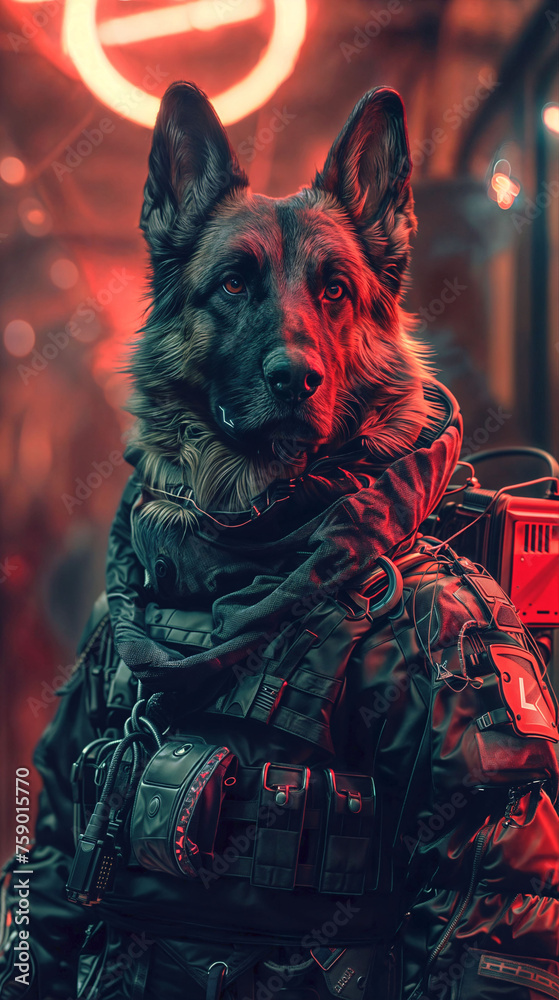 German Shepherd Dog Warrior Cyborg Cyberpunk Cinematic Concept Art ...