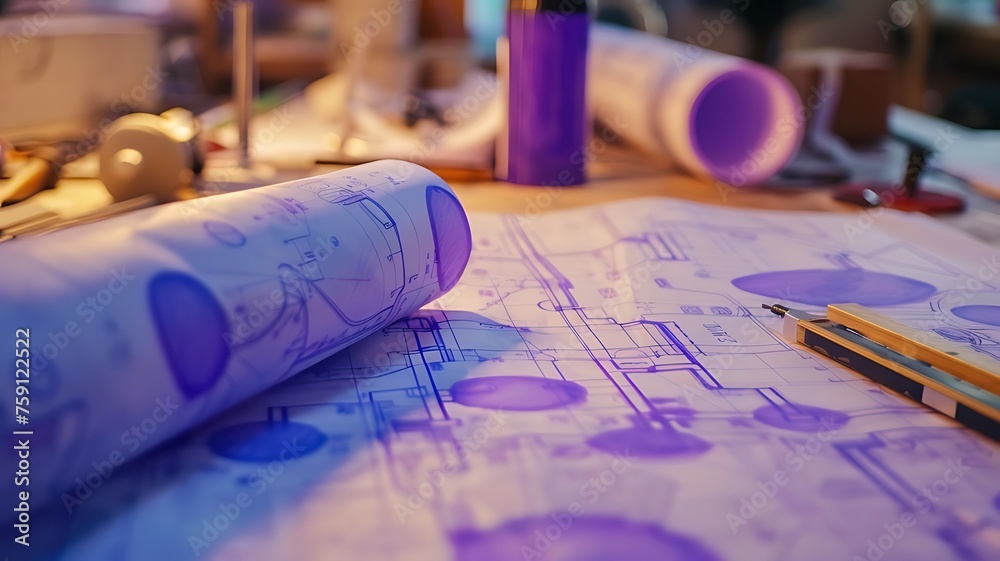 Ilustración de Stock Architectural blueprint plan roll. Futuristic ...