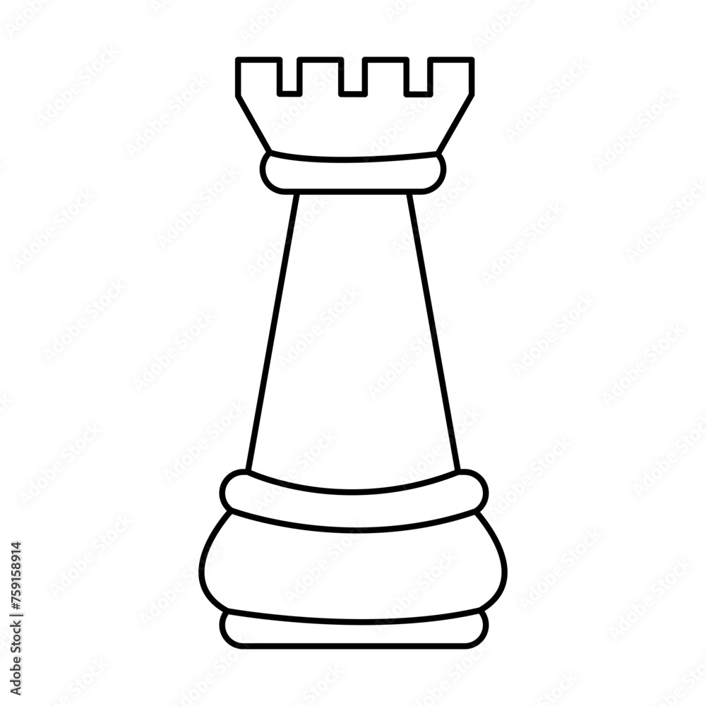 Coloring page with cute cartoon style rook chess. Black and white chess ...