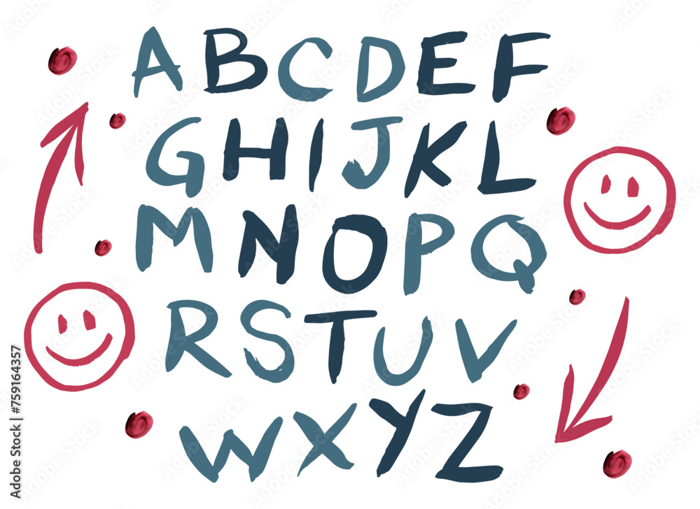 Handwritten alphabet with marker pen brush. 26 letters a to z. Writing ...