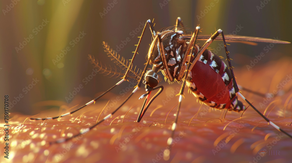 Mosquito sucking blood. Aedes Aegypti Mosquito on human skin.Mosquito vector borne disease is ...