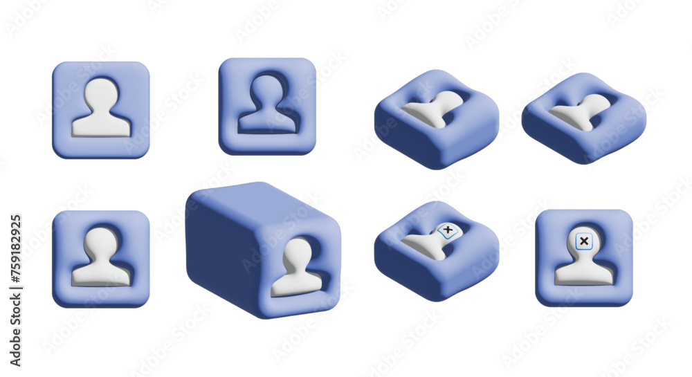 User icon set with Contacts icon 3D user symbol and icon set inflate in ...