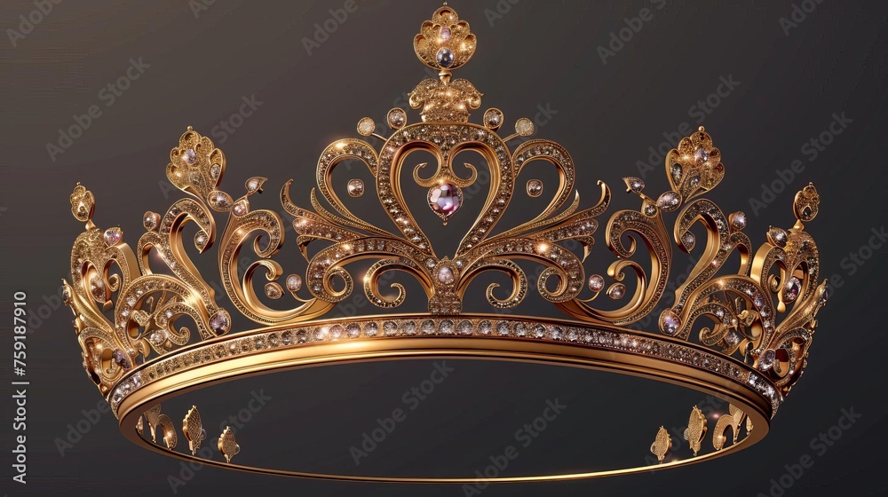 Ornate gold crown with intricate details and jewels, shimmering on ...