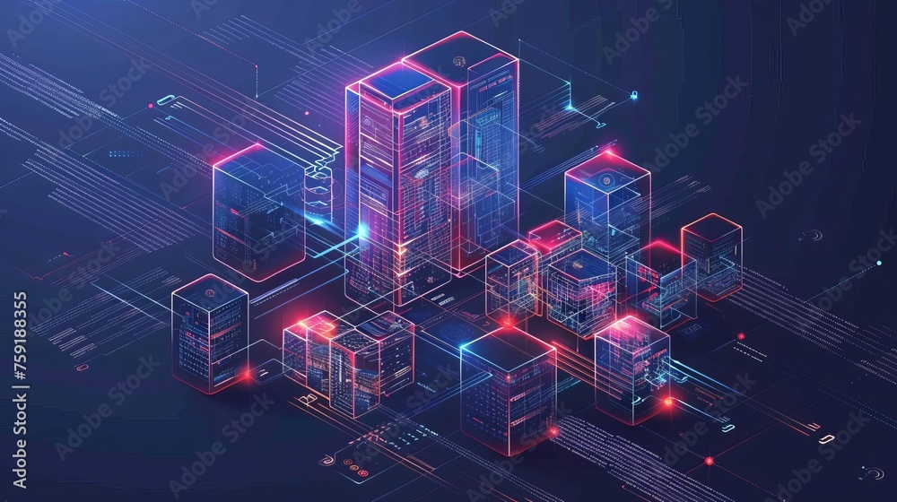 Smart building engineering concept, autonomous control system blueprint ...