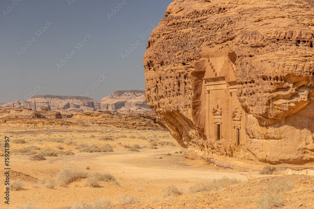 Rock cut tombs at Jabal al Ahmar hill at Hegra (Mada'in Salih) site ...
