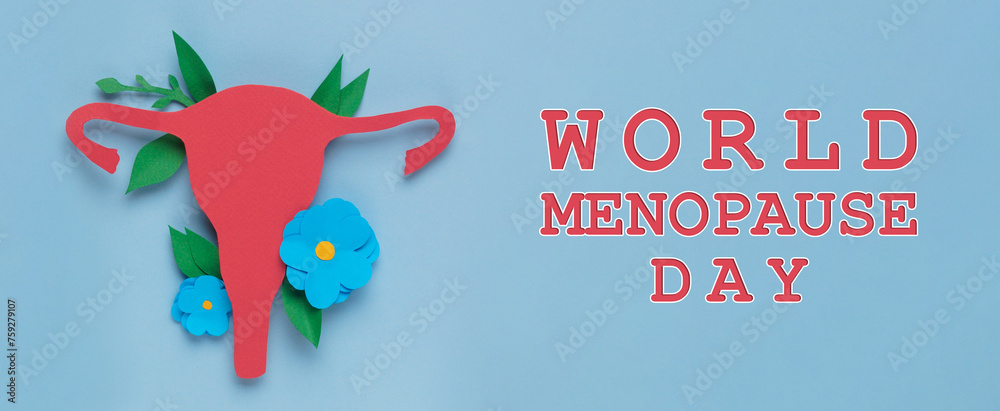 World Menopause Day, banner design. Paper uterus and flowers on light ...