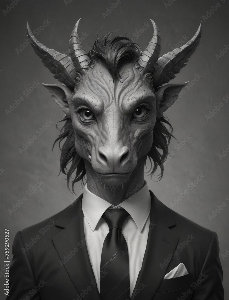 Elegant Mythical Creature in Monochrome Suit Portrait Gen AI Stock ...