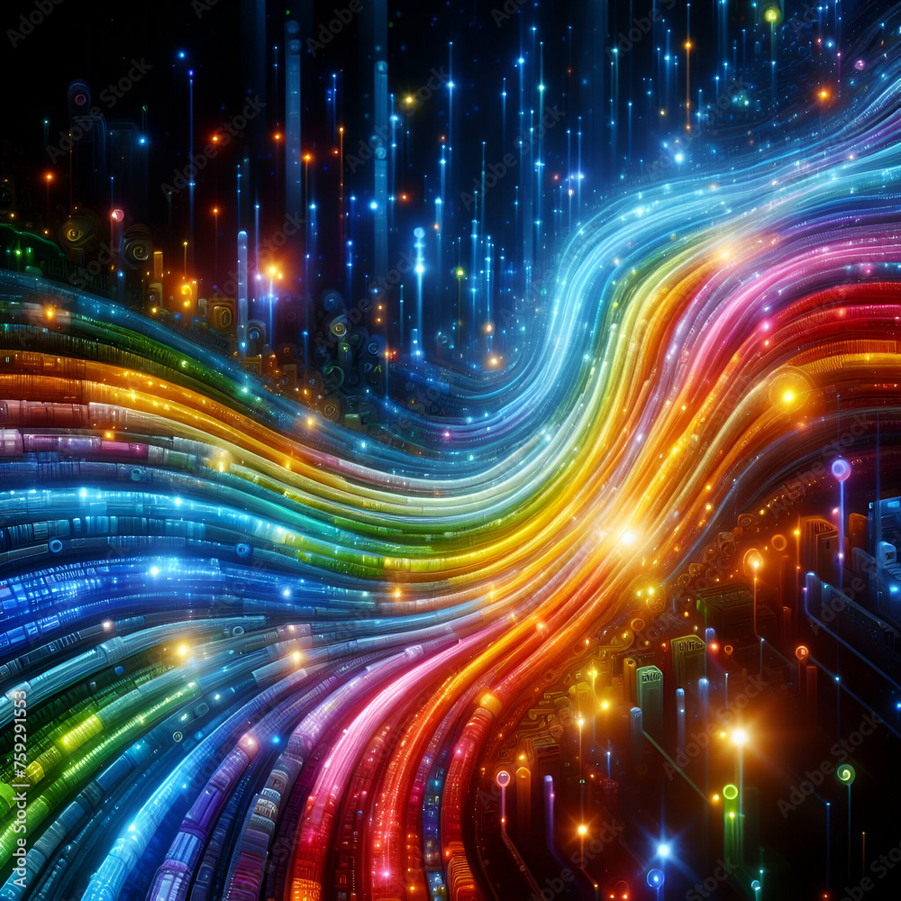 Vibrant Fiber Optic Chromatic Wave of Speed Lines of Glowing Stream of ...