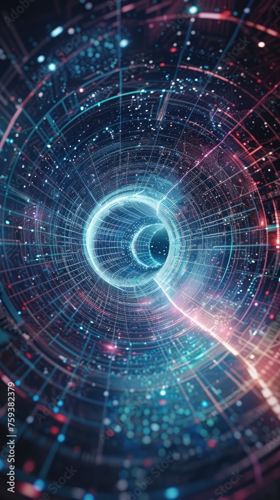 A graph chart extending into a path leading to a wormhole representing ...