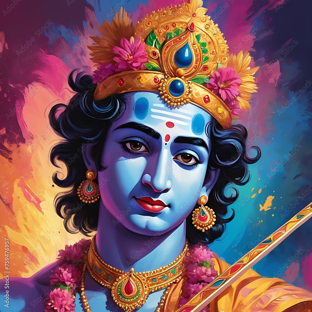 Colorful Oil Painting of Lord Krishna: Holi Festival Concept, Isolated ...