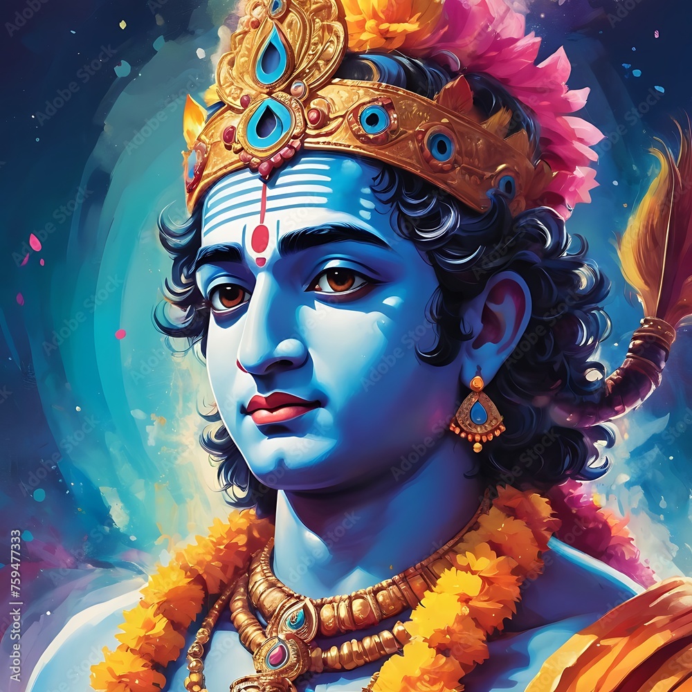 Colorful Oil Painting of Lord Krishna: Holi Festival Concept, Isolated ...