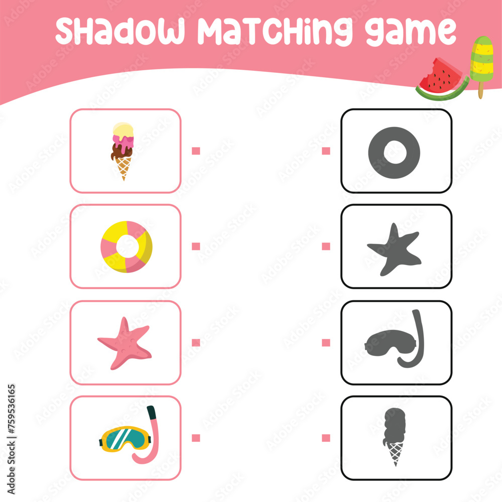 เวกเตอร์ Stock Matching shadow game for children. Find the correct ...