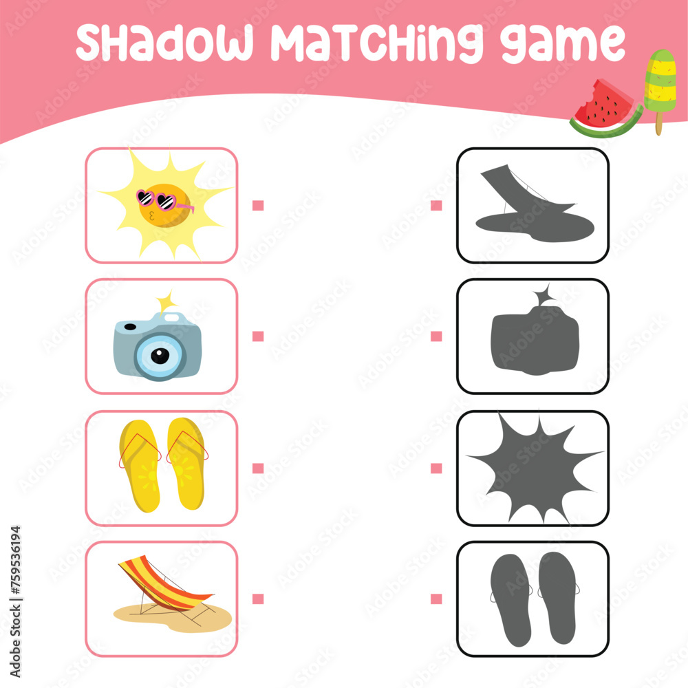 Matching shadow game for children. Find the correct shadow. Worksheet ...