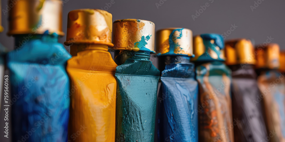 Spectrum of Oil Paint Tubes. A vibrant row of oil paint tubes ...