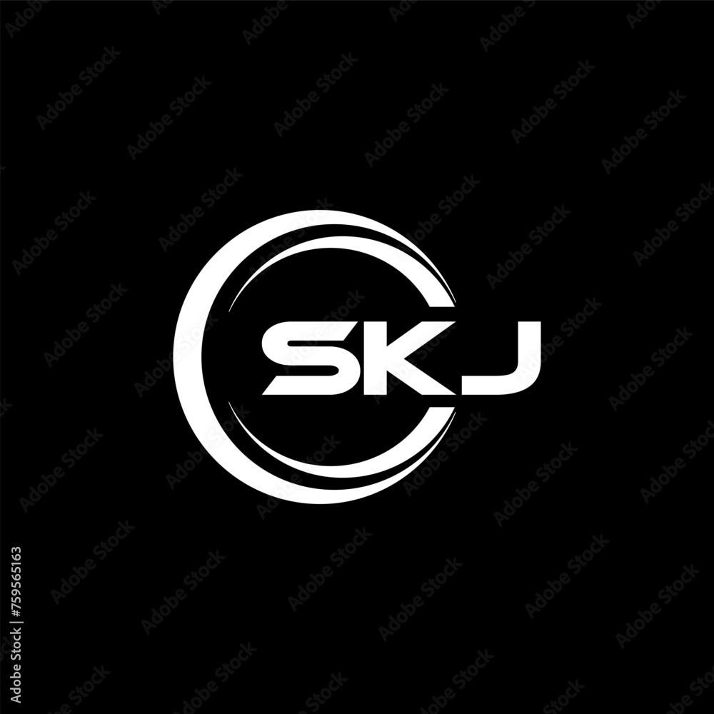 SKJ letter logo design with black background in illustrator, cube logo ...