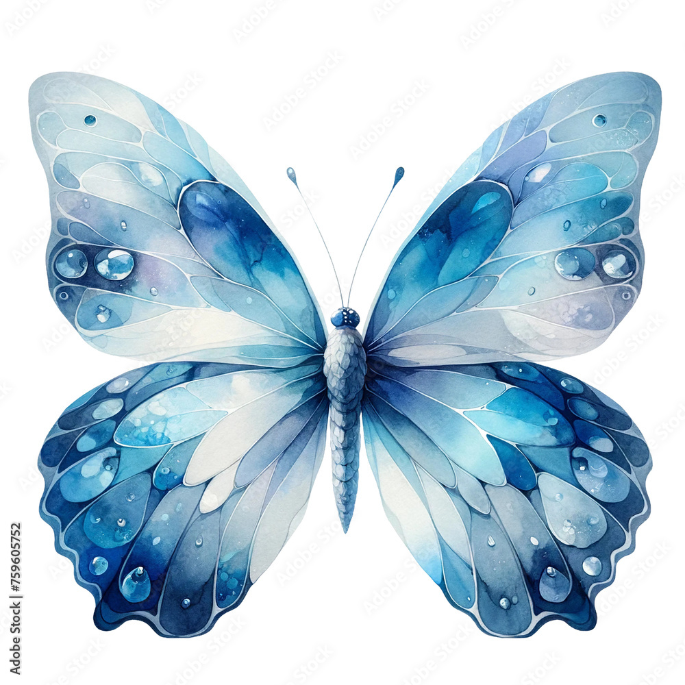 light blue color butterfly watercolor clipart on transparent background ...