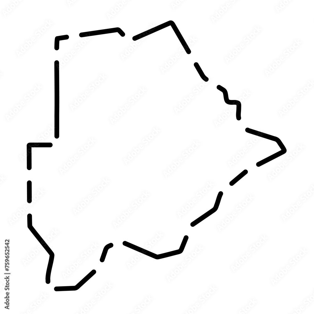 Botswana country simplified map. Black broken outline contour on white ...
