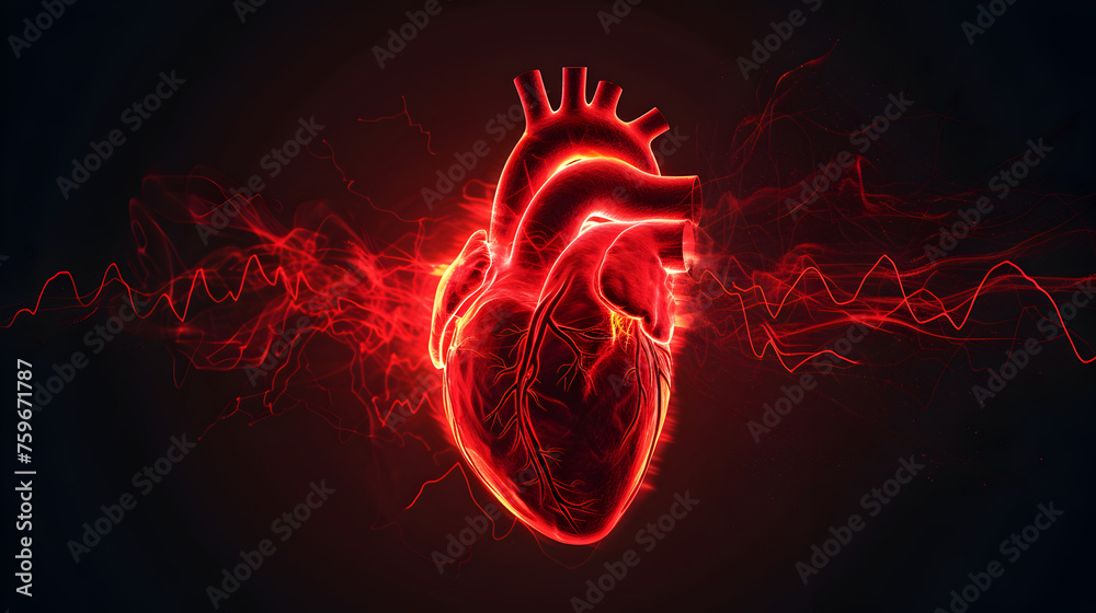 Abstract human heart shape with red cardio pulse line. Creative ...