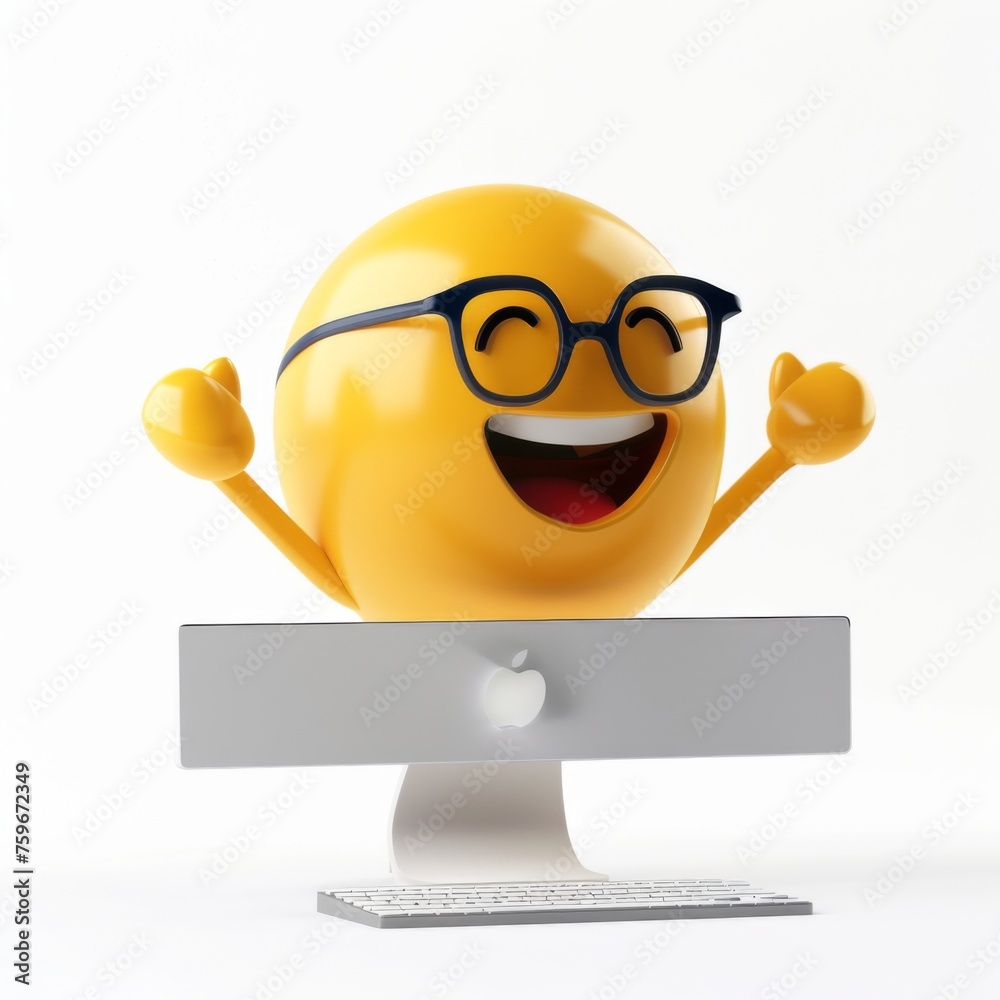 Simple emoji of a person teaching computer software and distance ...