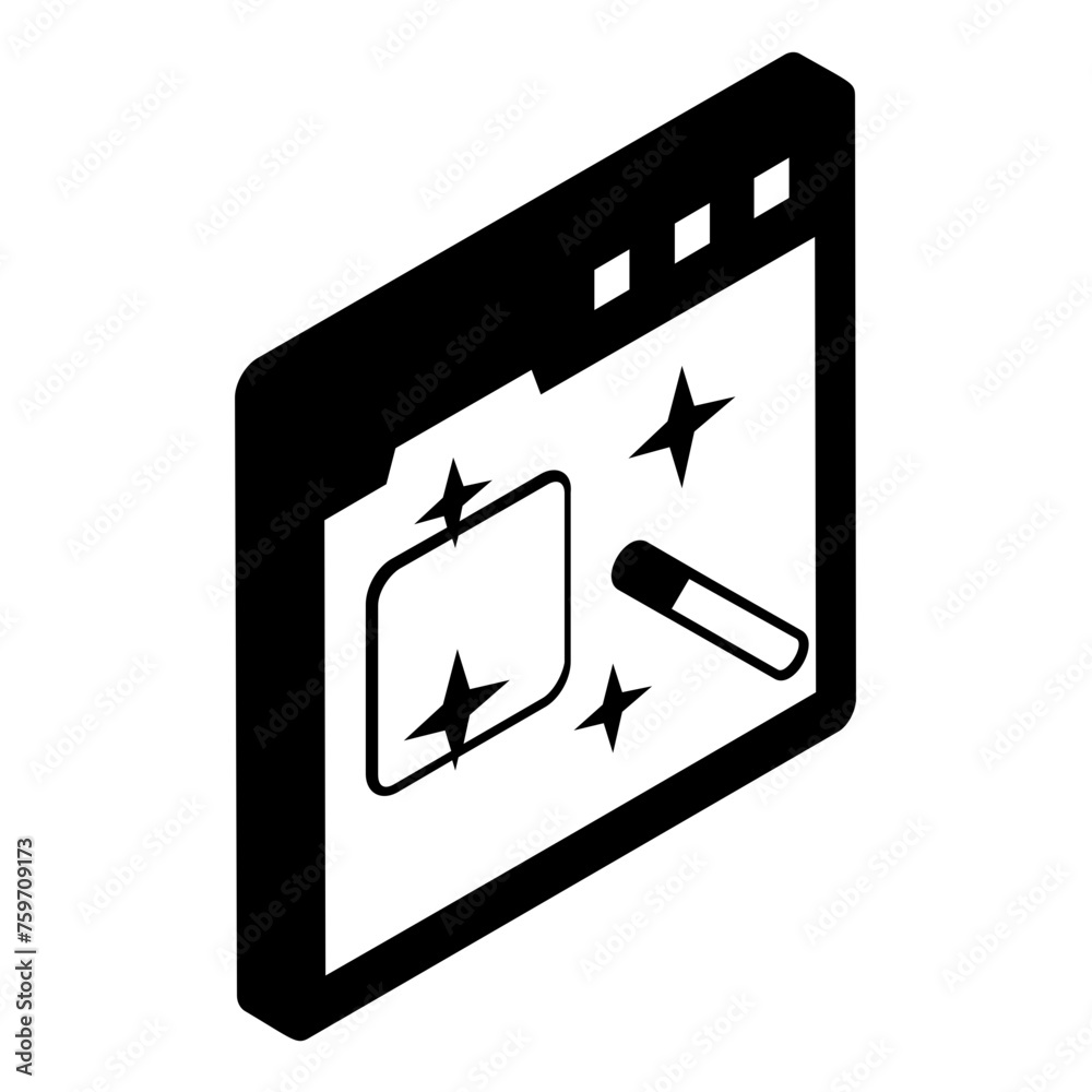 AI Magic Tools isometric concept, web page being generated from artificial intelligence vector ...