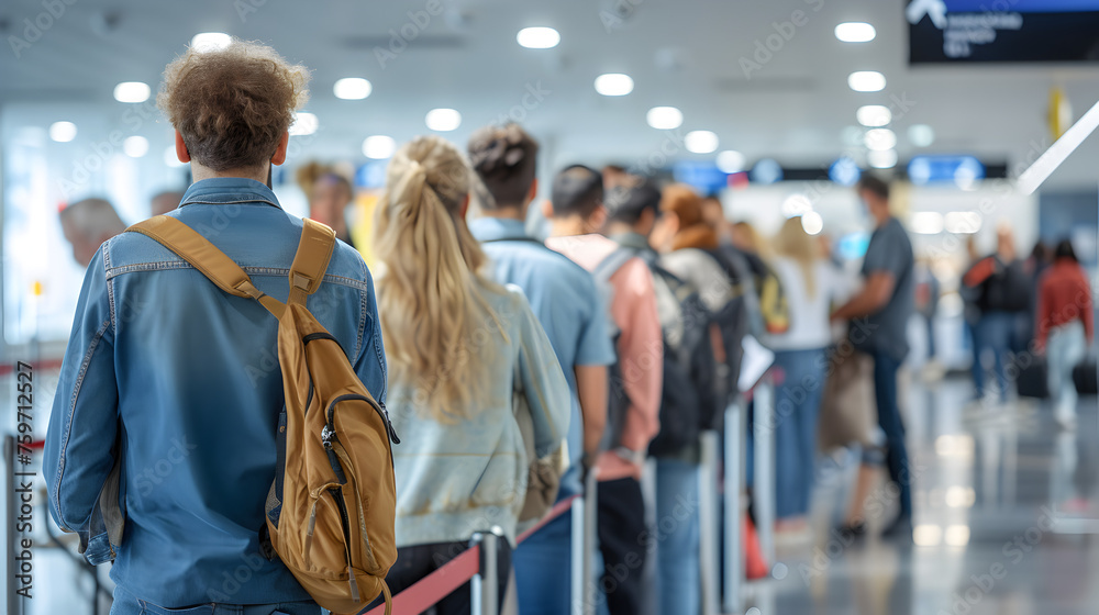 People at the airport, passenger waiting in queue to check in and drop ...