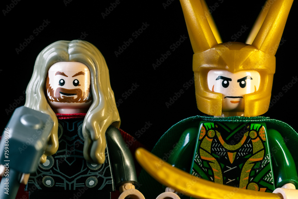 LEGO Marvel's The Mighty Thor with the Mjolnir and Loki in the horned ...