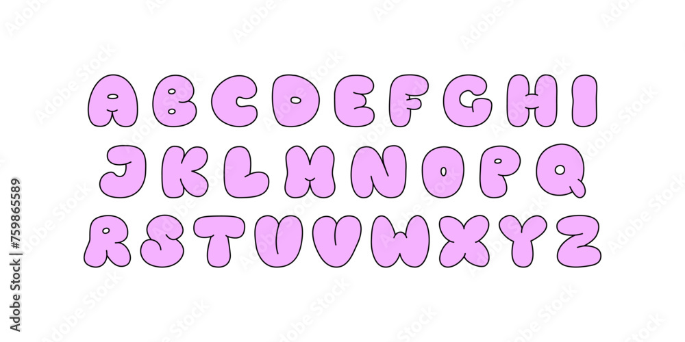 Cute groovy alphabet in retro style. Pink bubble typeface font. Vector ...