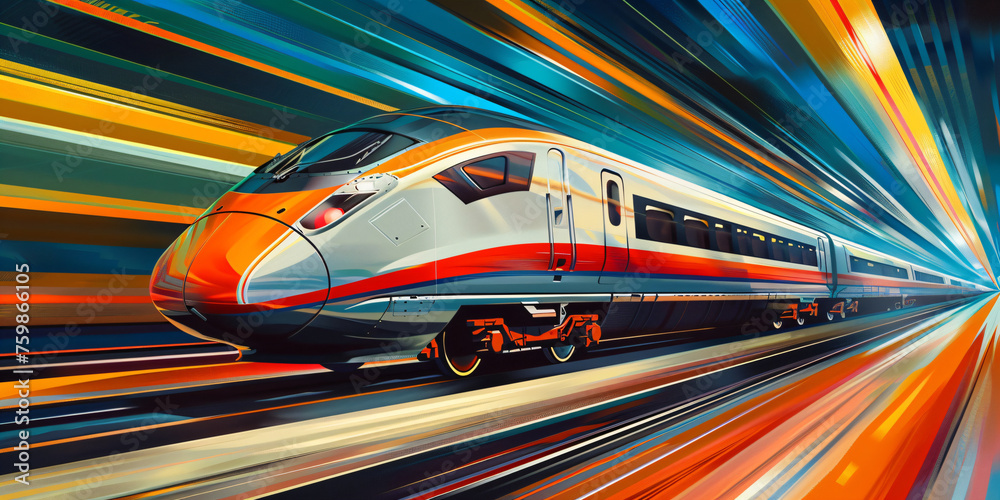 Dynamic high-speed train in motion. Futuristic railway transportation ...