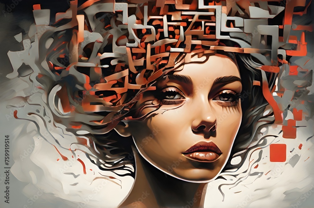 Woman face symbolizing her struggles, complexity, mental pressure ...