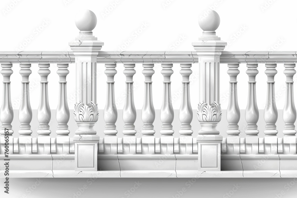 Balustrades with pillars, columns, balusters and handrails in white ...