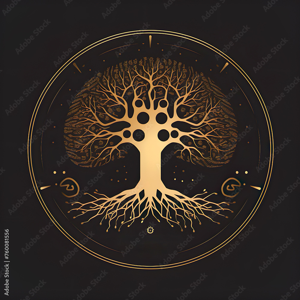 golden harmony: an elegant logo featuring a golden tree with roots and ...
