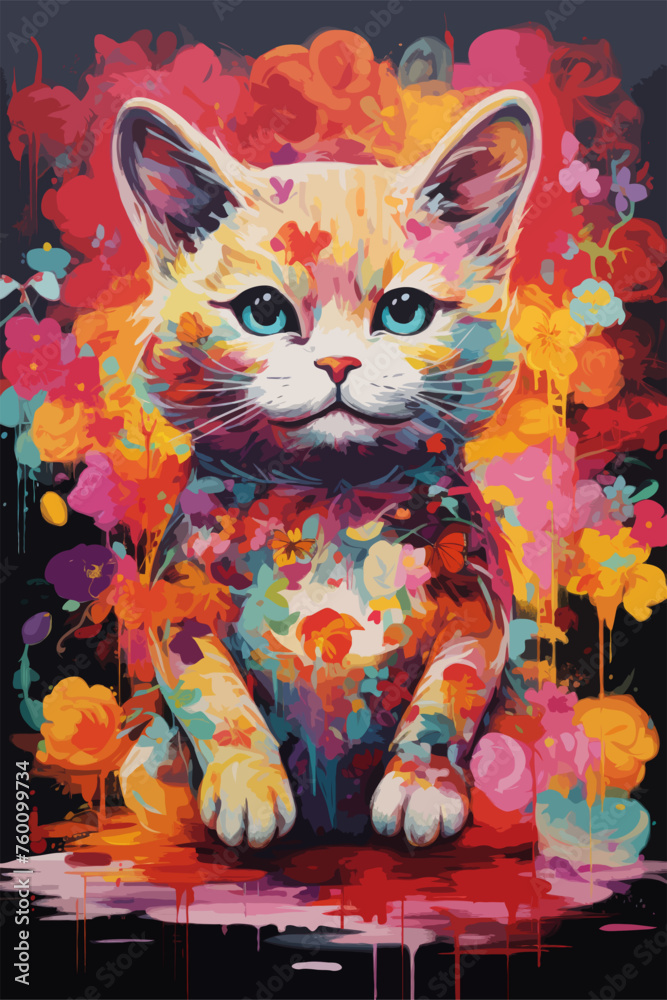 COLORFUL CAT. Painting, Flowers colors, colored stains, Wallpaper ...