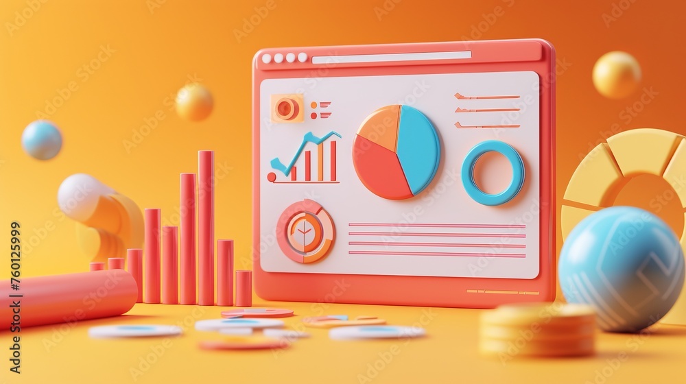 Bright and colorful 3D illustration of a modern data analytics ...