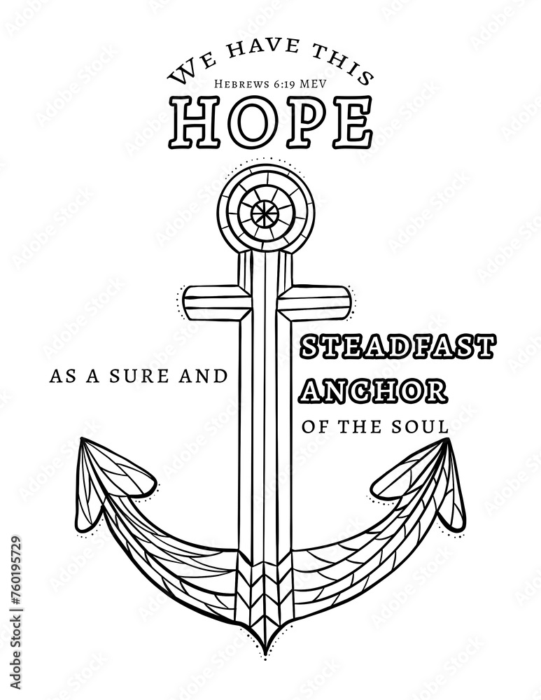Biblical coloring illustration of Christian faith with nautical anchor ...