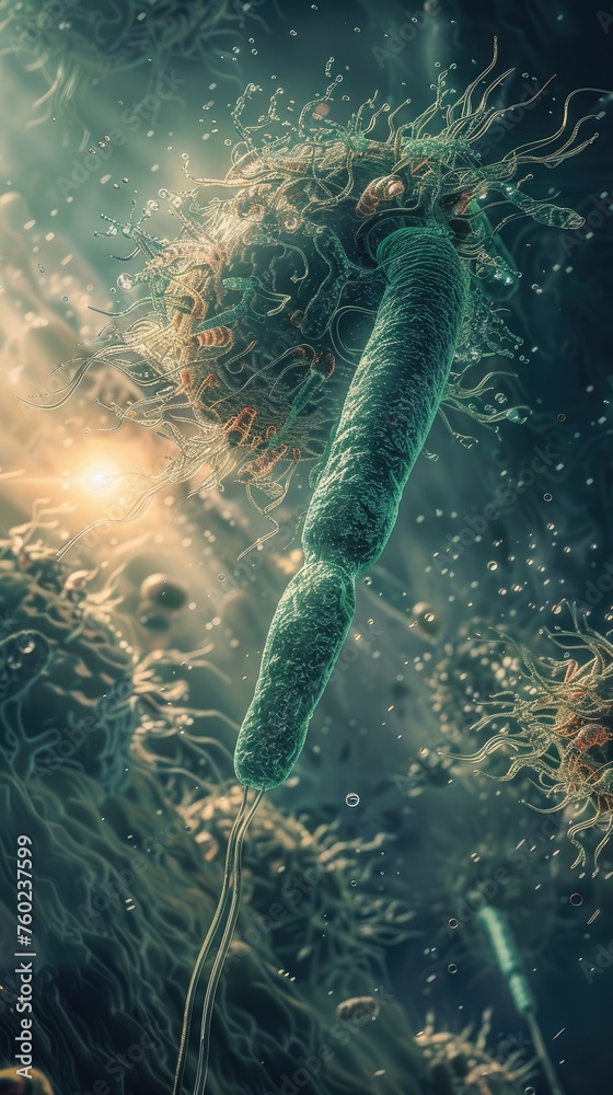 A conceptual image of a bacterial flagellum stylized as a powerful ...