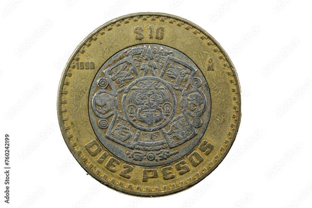 Moneda De 10 Pesos Mexicana Con El Calendario Azteca 1999 Stock Photo