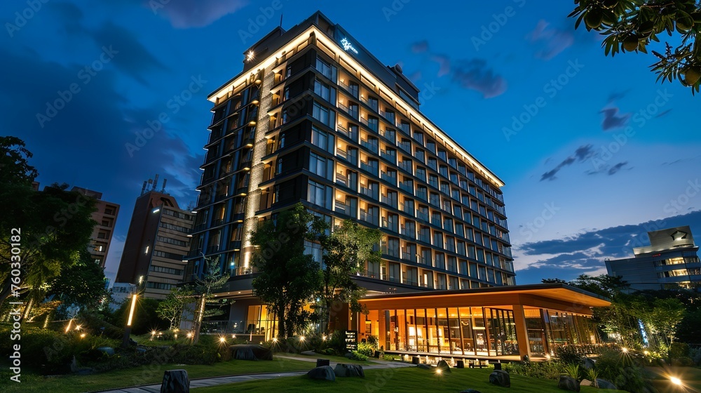 The hotel building at night Stock Photo | Adobe Stock