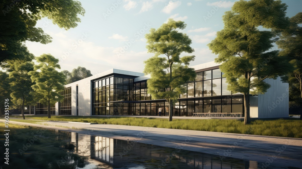 architecture modern school building illustration eco spacious ...