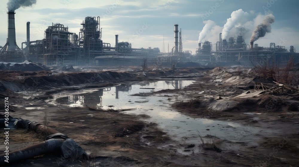 toxic pollution chemical plant illustration waste contamination ...