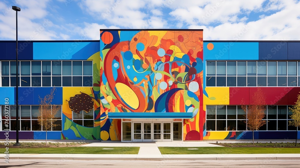 columns facade school building illustration brick modern, traditional ...