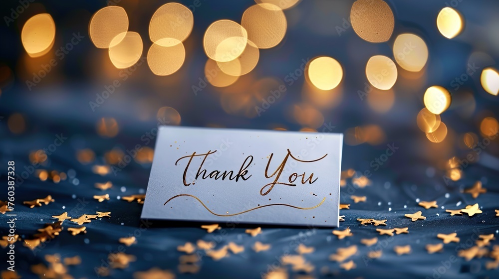 "Thank You" on a handwritten "Thank You" note elegantly placed on a ...