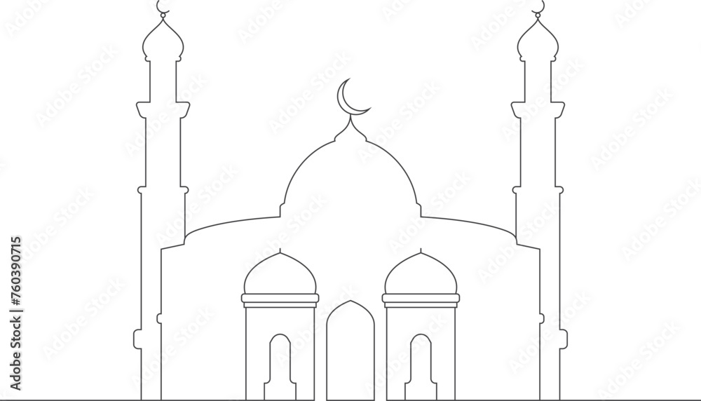 One line art Mosque, minimal line art design. Arabic Muslim masjid ...